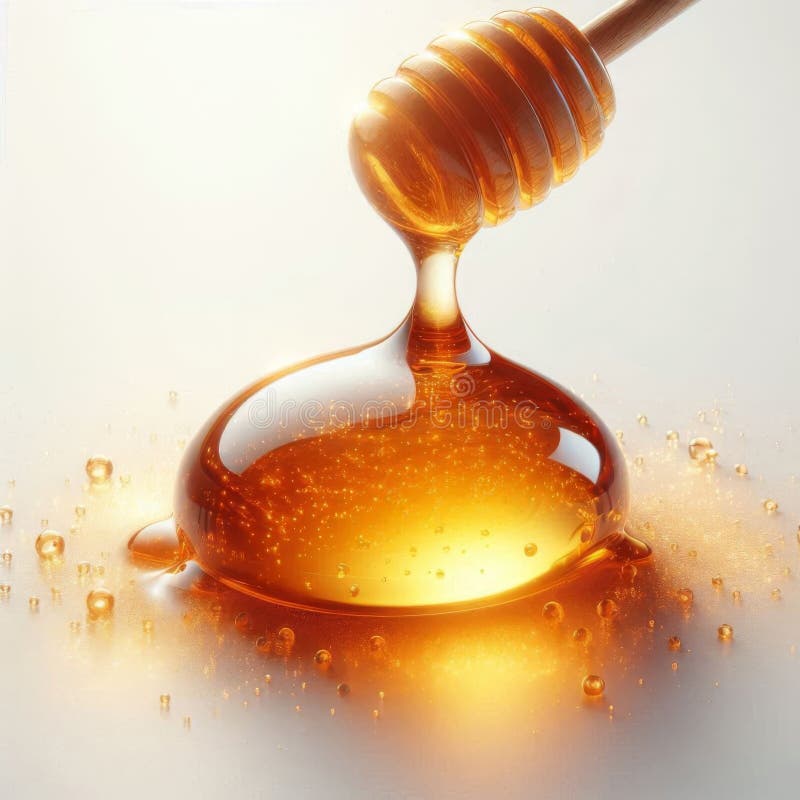 A Drop of Honey Glistening on White Background, Capturing Its Rich ...