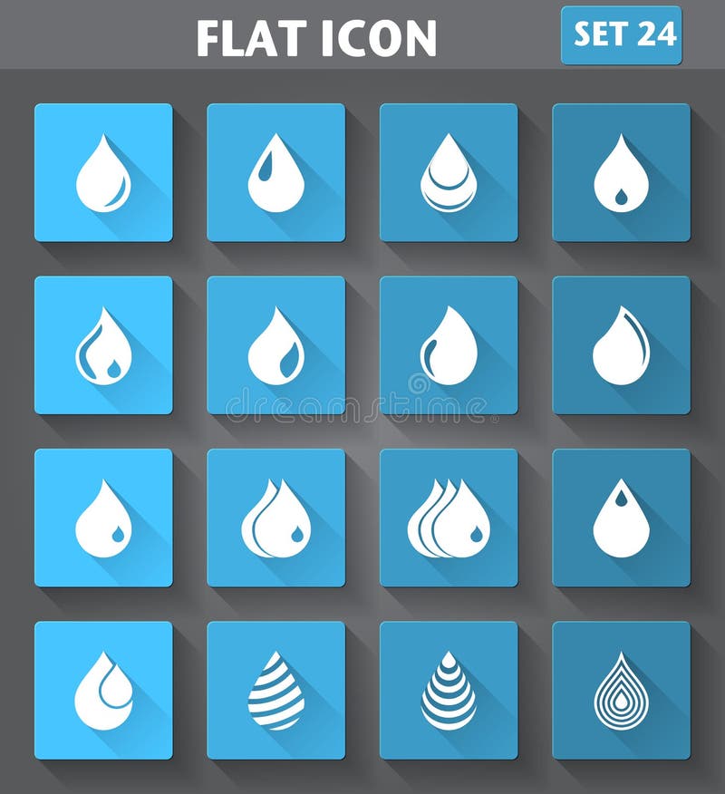 Drop Icons Set in Flat Style with Long Shadows. Stock Vector ...