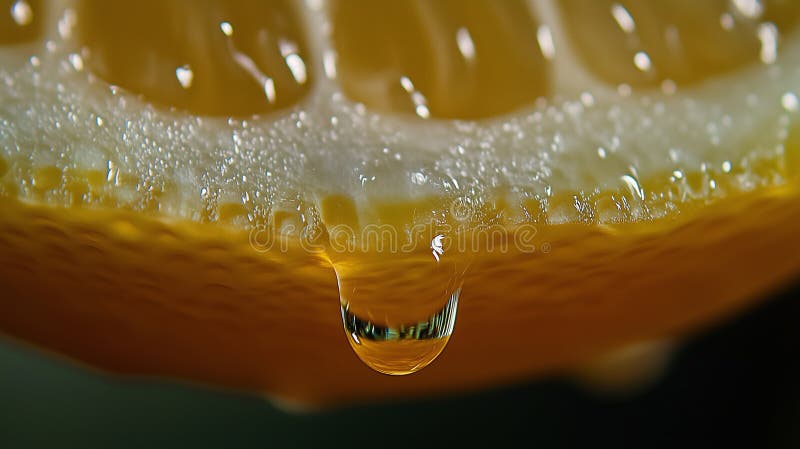 A Drop of Lemon Juices Dropping from a Slice of Lemon Stock Photo ...