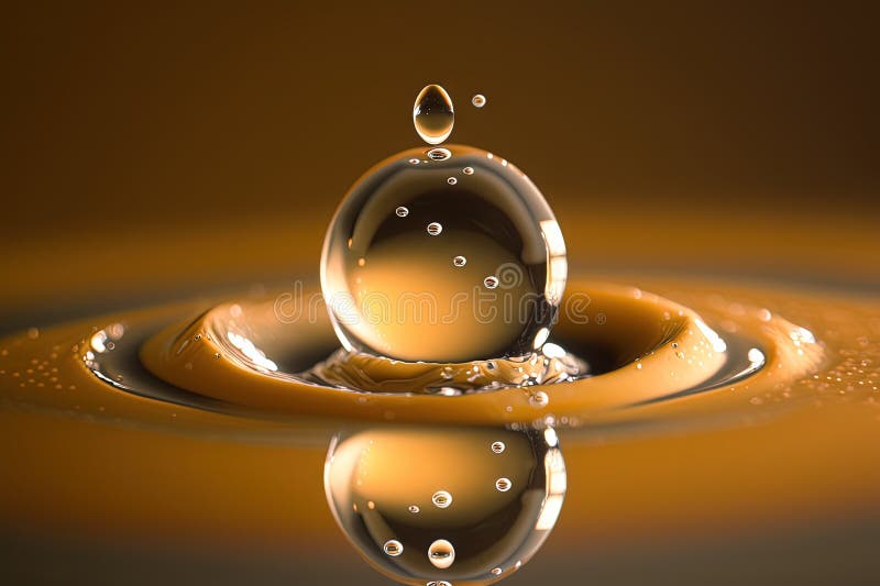 A Drop of Liquid is Floating in the Air on a Brown Background. Stock ...