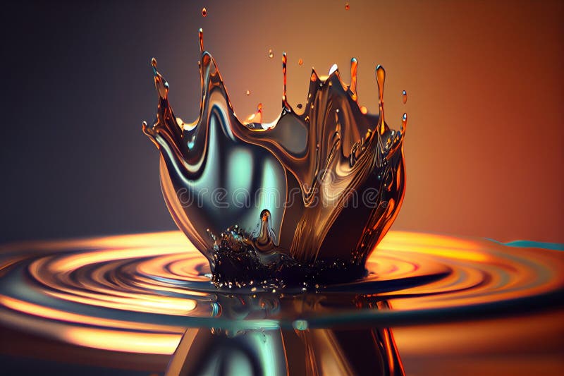 Drop of Liquid Metal Falling into Water.generative Ai Stock ...
