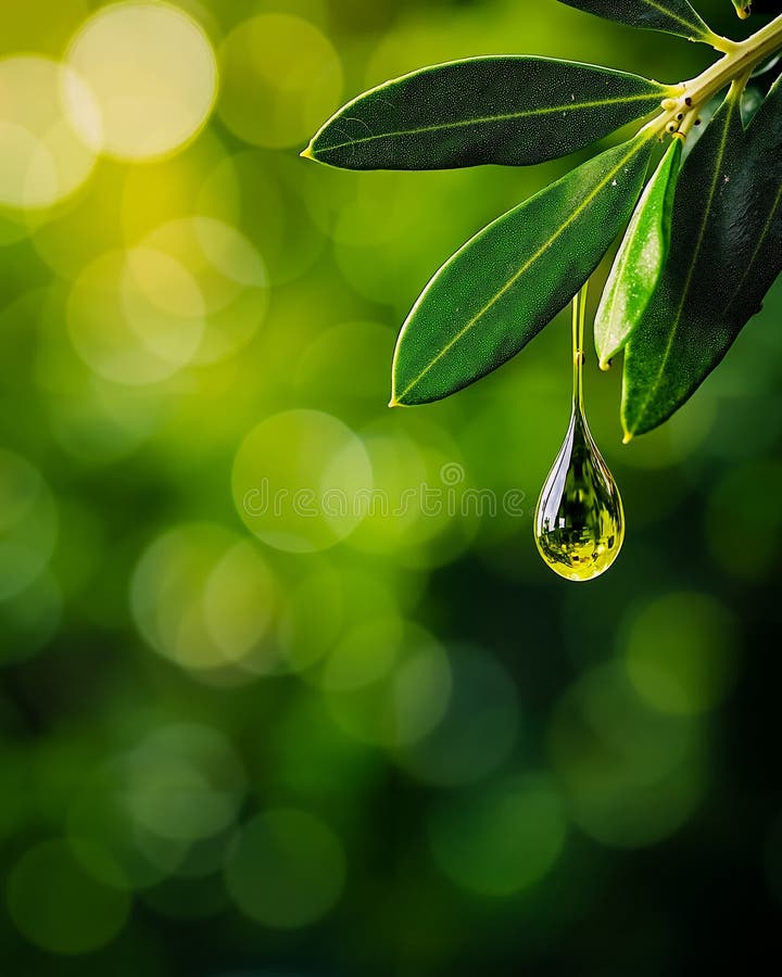 A Drop of Olive Oil Hanging from a Branch of a Tree Stock Image - Image ...