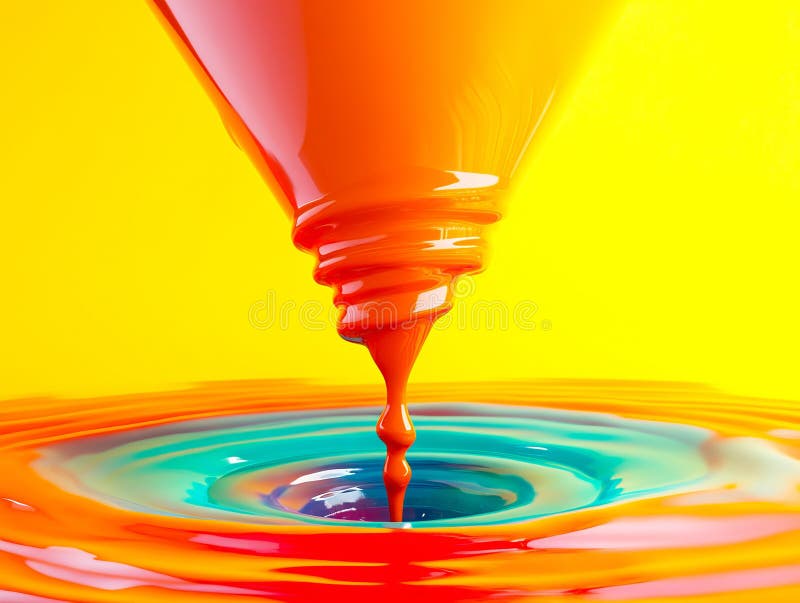 A Drop of Orange Liquid Pouring into a Pool of Water Stock Photo ...