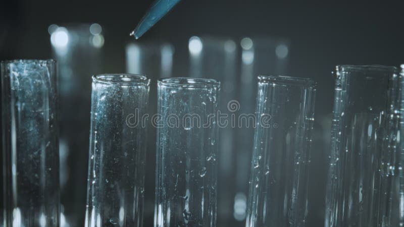 Drop Dripping into Laboratory Test Tubes. Stock Video - Video of drop ...