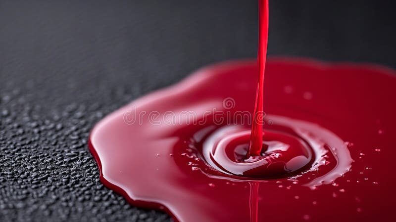 A Drop of Red Liquid Pouring Out of a Black Surface Stock Photo - Image ...