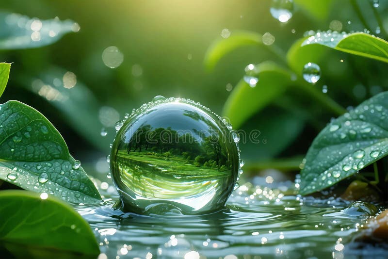 Drop with Reflection. Round Drop on Leaves Stock Illustration ...