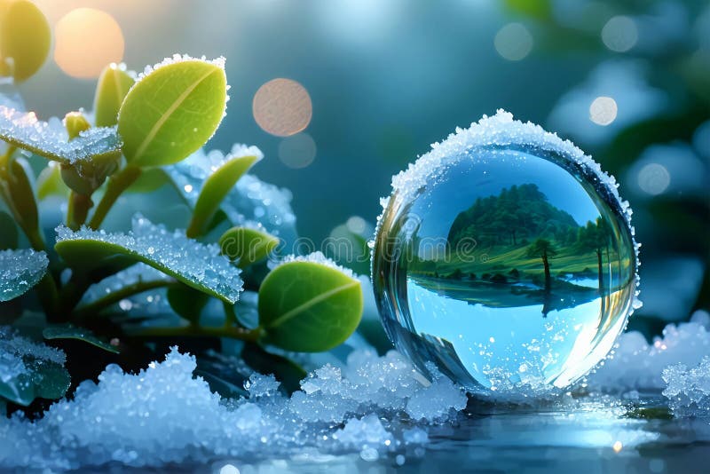 Drop on Snow. Freezing Round Drop in Snowfall Stock Illustration ...