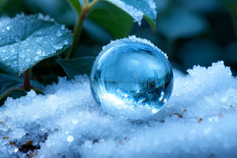Drop on Snow. Freezing Round Drop in Snowfall Stock Illustration ...