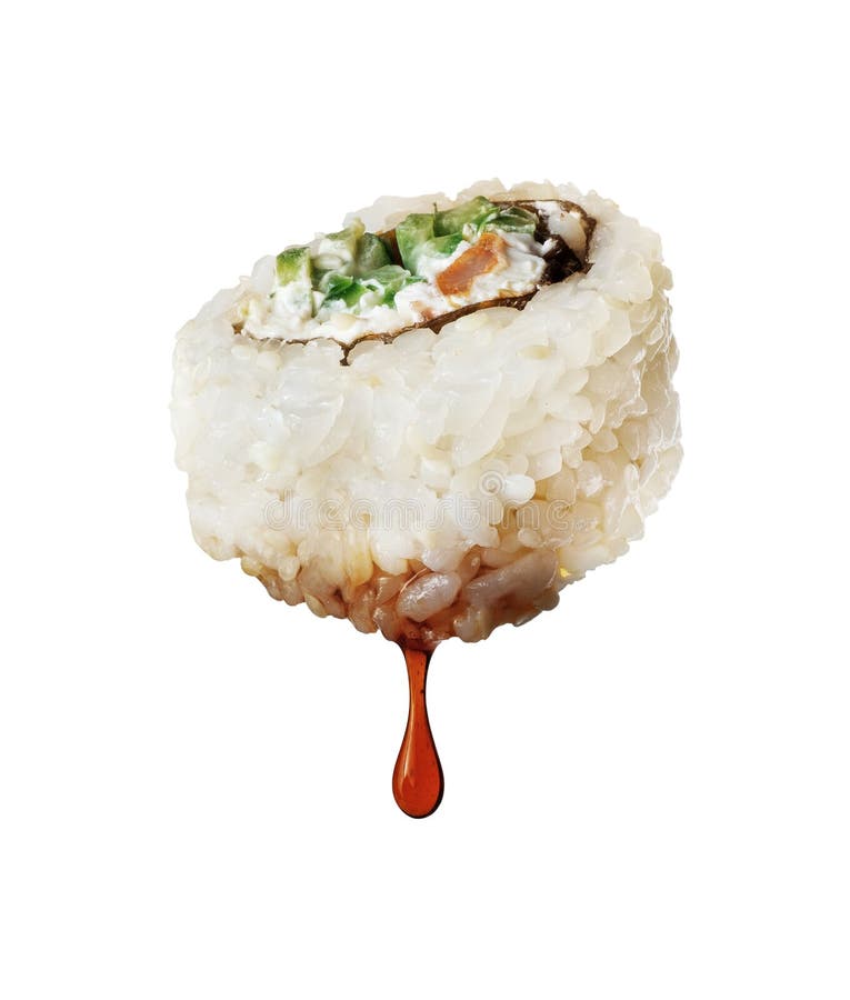 Drop of Soy Sauce Dripping from Sushi Roll Close Up Stock Image - Image ...