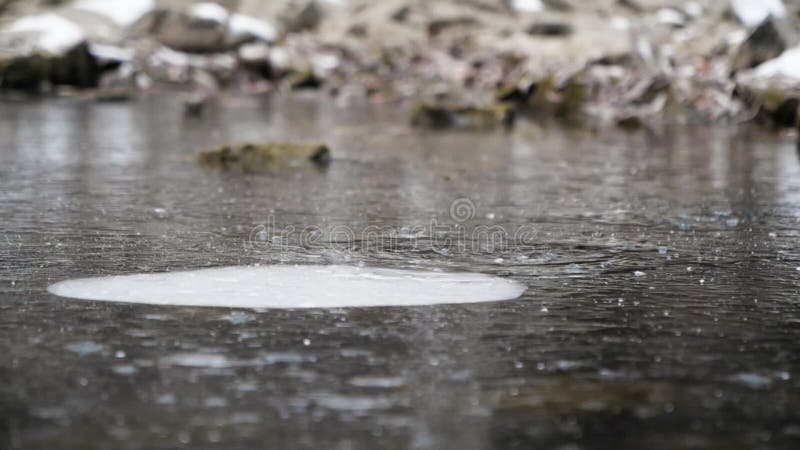 Drop Stone Ice Splash Water River Slow Motion Closeup. Destruction Rock ...