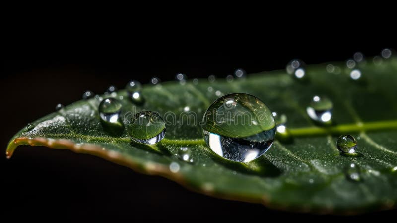 A Drop of Water Balancing on the Edge of a Leaf. AI Generated Stock ...