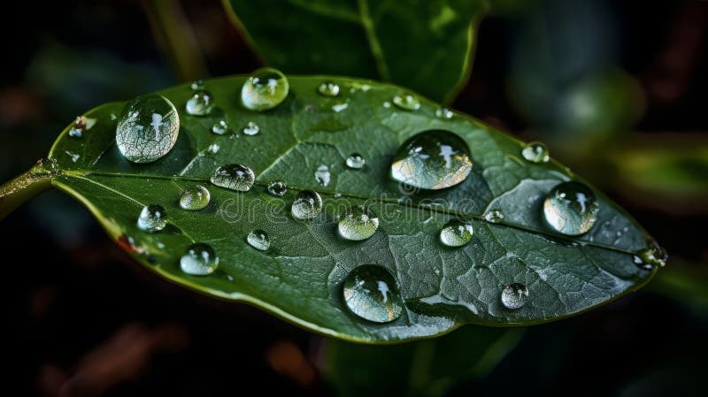 A Drop of Water Balancing on the Edge of a Leaf. AI Generated Stock ...