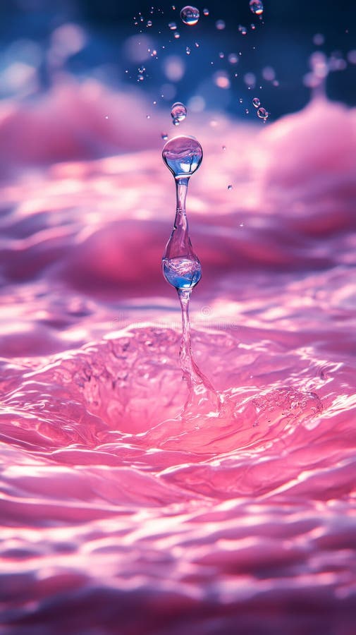 A Drop of Water Dissolves into Pink-colored Water, Creating Blurred ...