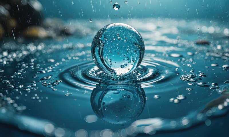 A Drop of Water is Falling into a Blue Pool. Stock Illustration ...