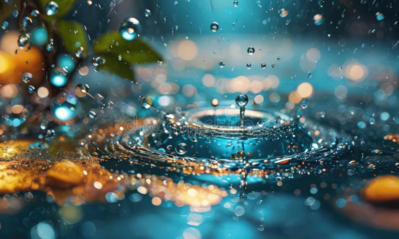 A Drop of Water is Falling into a Blue Pool of Water. Stock ...