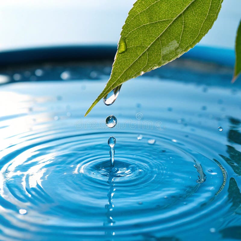 Blue Water. Water Dropping from Leaf into Blue Pool Stock Illustration ...