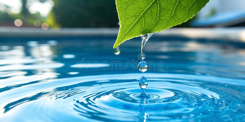 Blue Water. Water Dropping from Leaf into Blue Pool Stock Illustration ...