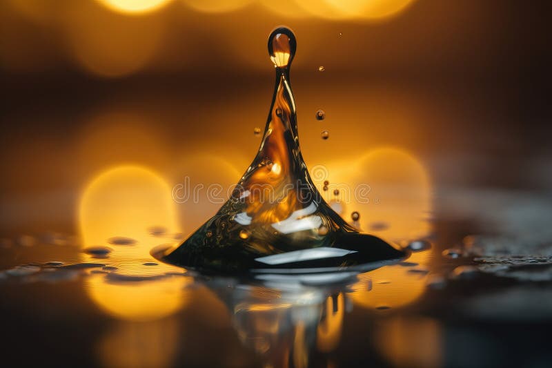 A Drop of Water that is Falling into the Water with Lights in the ...