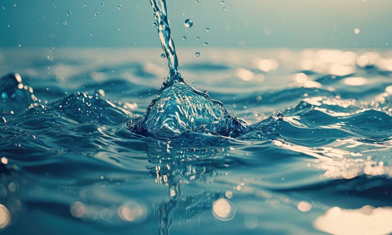 A Drop of Water is Falling into the Ocean. Stock Illustration ...