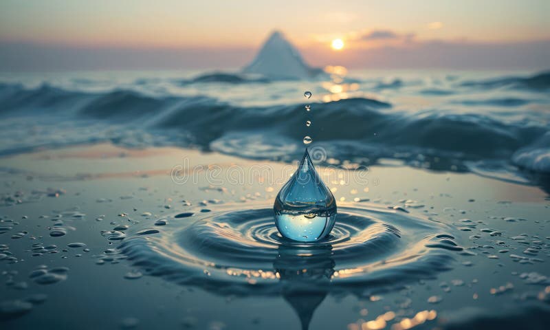 A Drop of Water is Falling into the Ocean, Creating a Beautiful ...