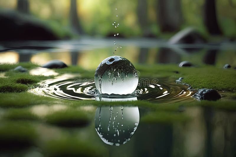 A Drop of Water Falling into a Pond of Water Surrounded by Grass ...