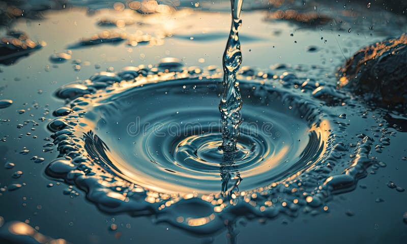 A Drop of Water is Falling into a Pool of Water, Creating a Circle of ...