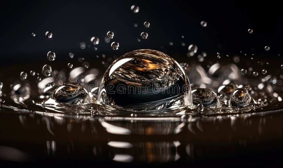 A Drop of Water that is Falling into a Puddle of Water Stock ...