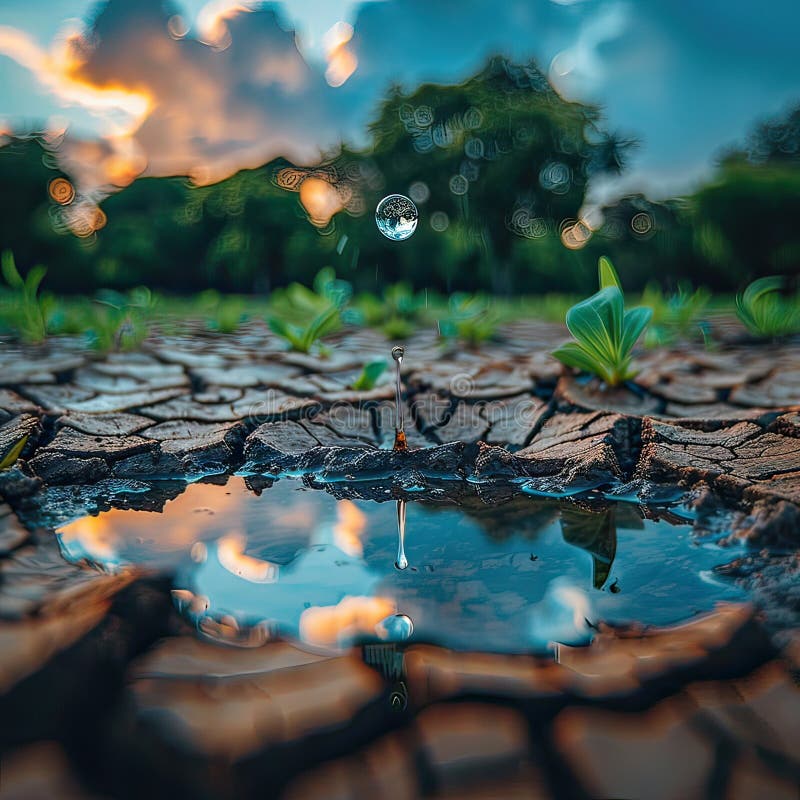 A Drop of Water is Falling into a Puddle on the Ground, Creating ...