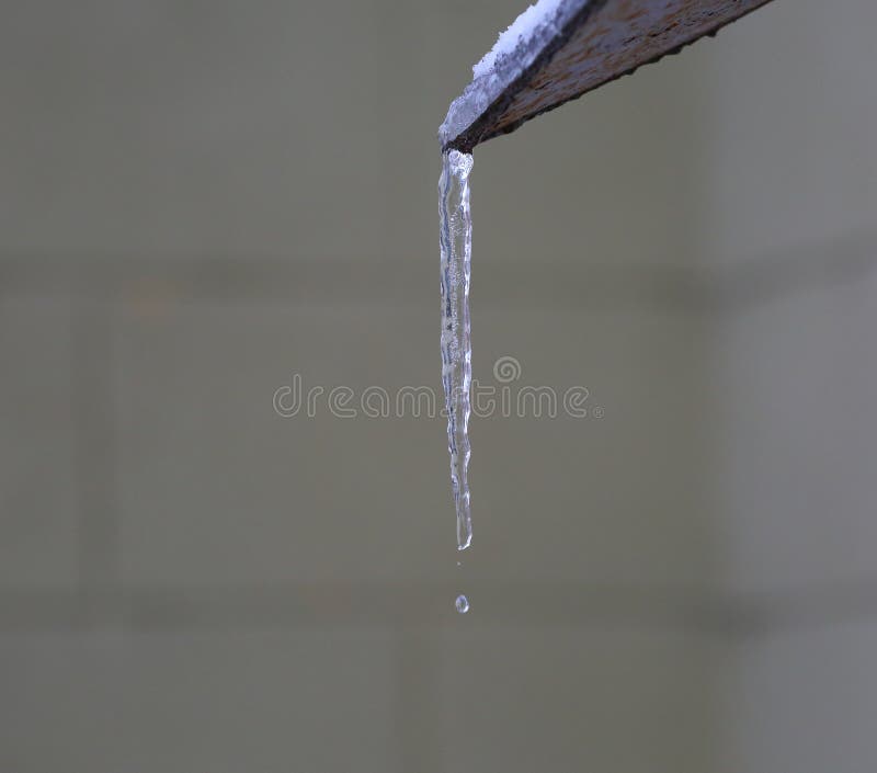 Drop of Water Falls from a Lonely Icicle on the Edge of the Roof Stock ...