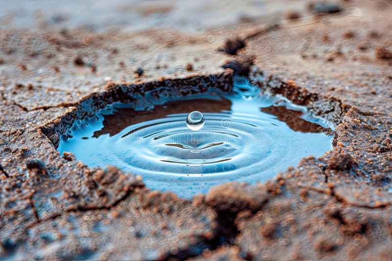 A Drop of Water Falls into a Puddle, Making Ripples on Surface Stock ...