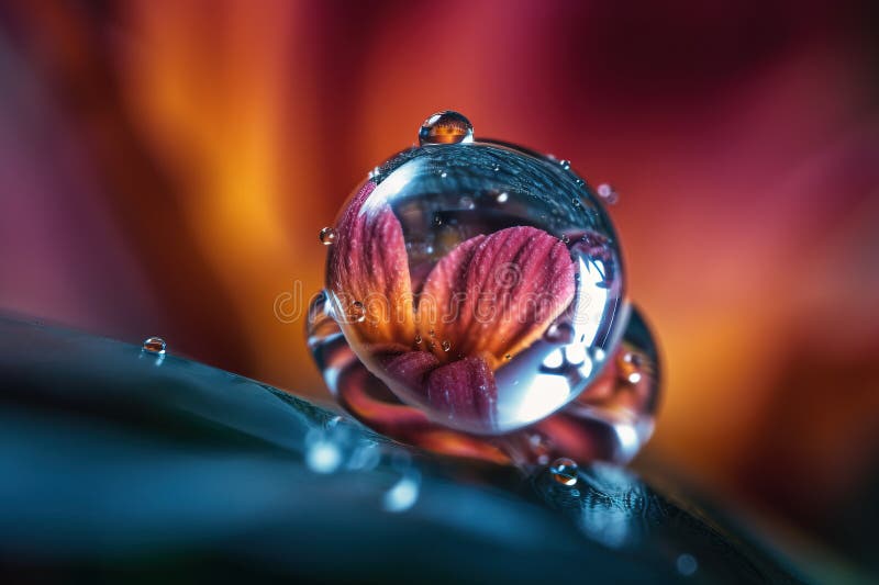 A Drop of Water with a Flower Inside of it on a Leaf Stock Illustration ...