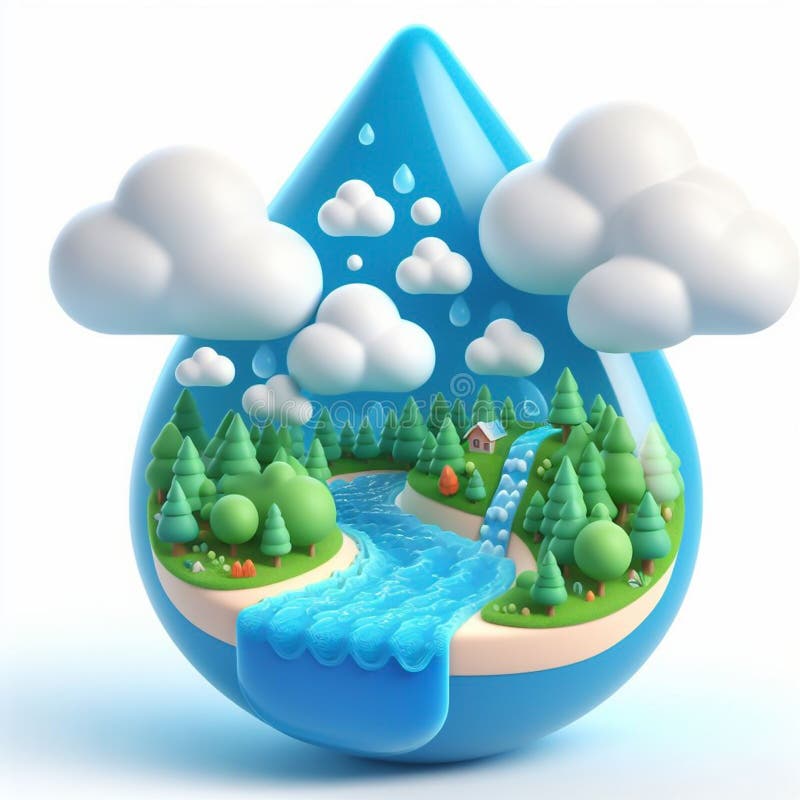 Drop of Water with Forest and River Inside. Biodiversity Preservation ...
