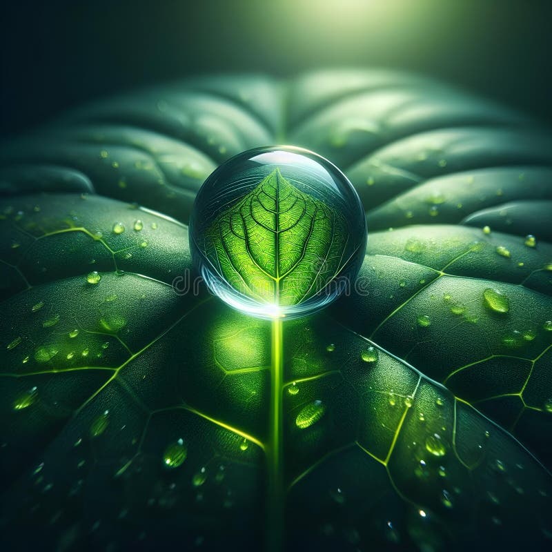 Drop of Water on a Green Leaf 4 Stock Illustration - Illustration of ...