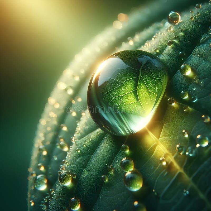 Drop of Water on a Green Leaf 1 Stock Illustration - Illustration of ...