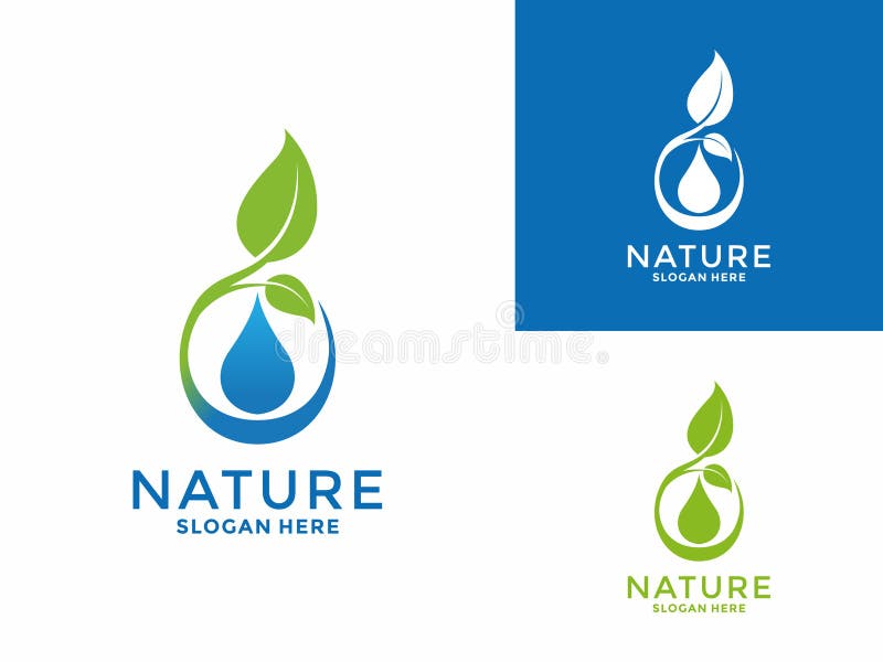 Drop Water and Growth Leaf Logo Vector. Natural Ecology Logo Vector ...