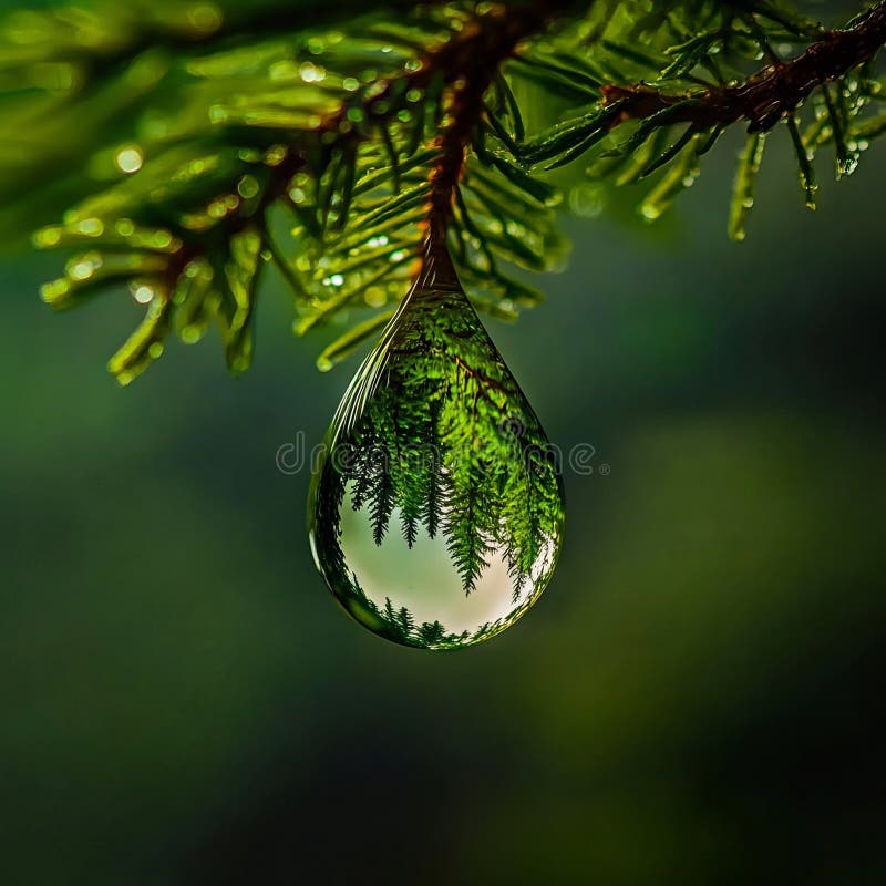 A Drop of Water Hanging from a Tree Branch Stock Photo - Image of ...