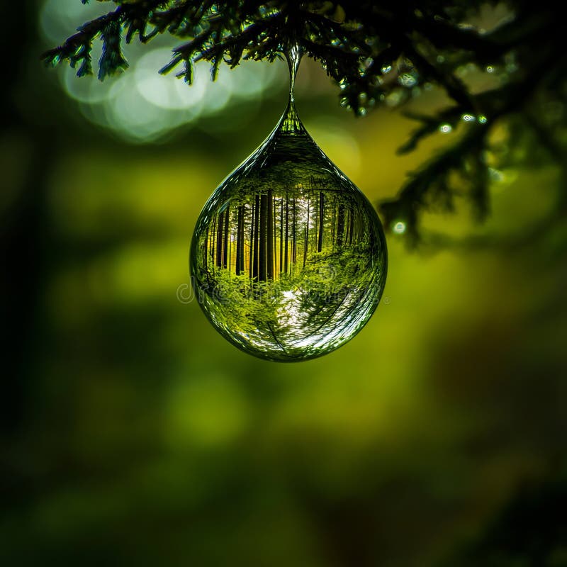 A Drop of Water Hanging from a Tree Branch Stock Image - Image of glass ...