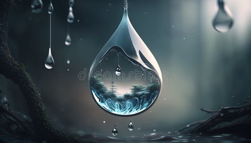 A Drop of Water Hanging from a Tree in a Forest. Stock Illustration ...