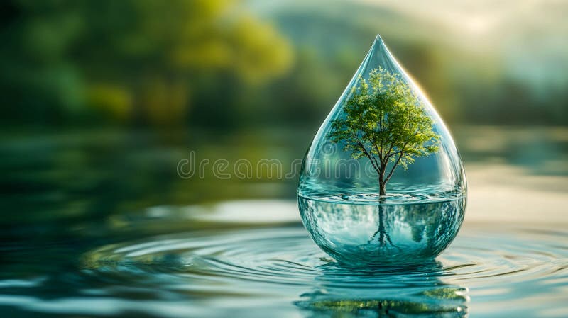 A Drop of Water, Inside Which is a Small Tree with Green Leaves and ...