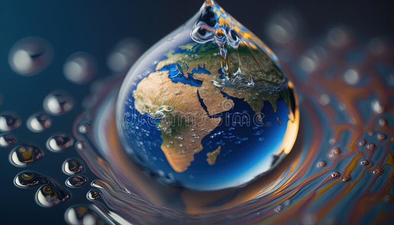 A Drop of Water with a Map of the World Stock Illustration ...