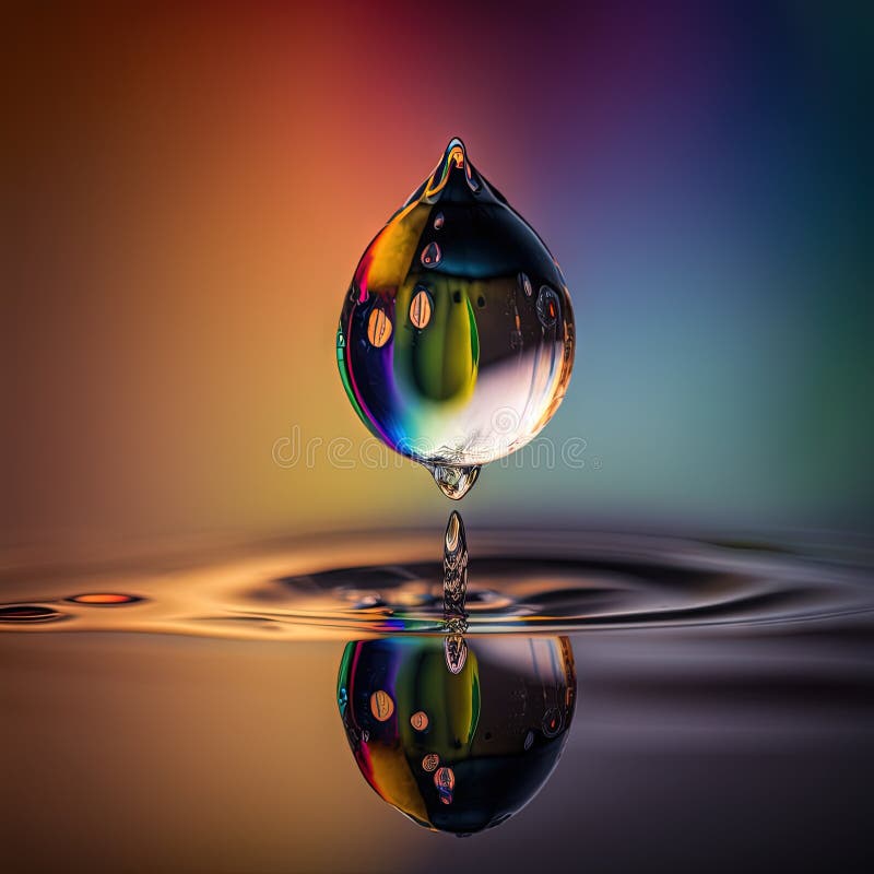 A Drop of Water with a Multicolored Background and a Reflection. Stock ...