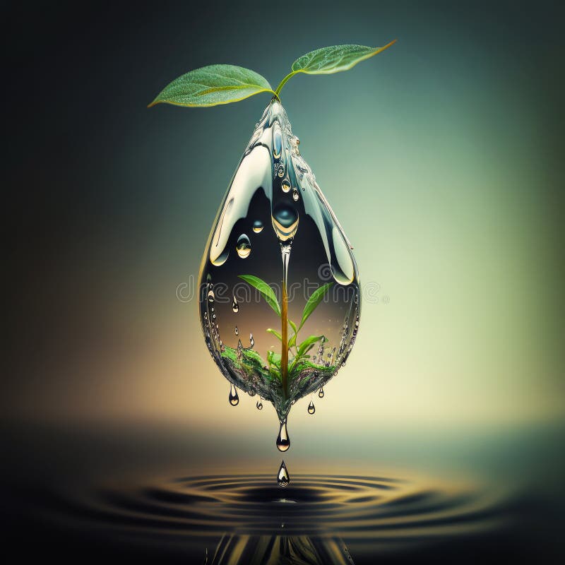 Drop of Water with Plant Growing Out of it. Generative AI Stock ...