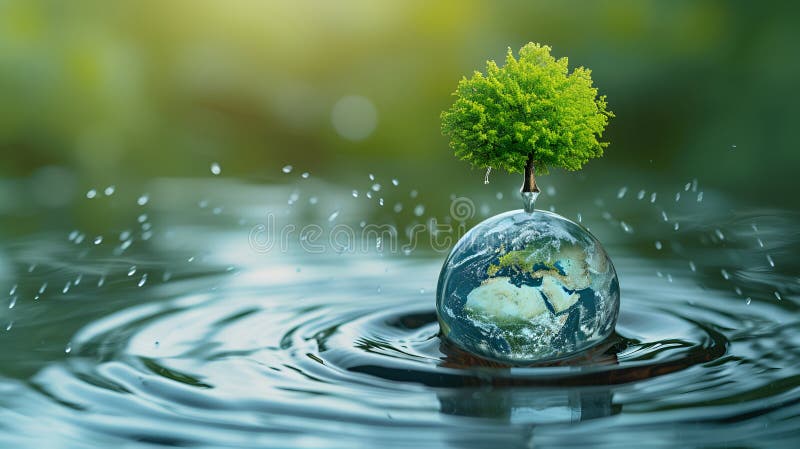 A Drop of Water Resembling Planet Earth, Nurturing the Growth of a Tree ...