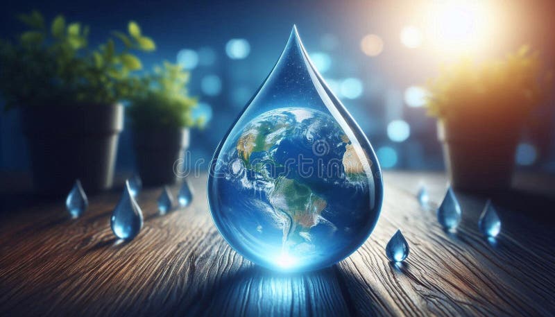 A Drop of Water in the Shape of the Earth. Water Conservation Concept ...