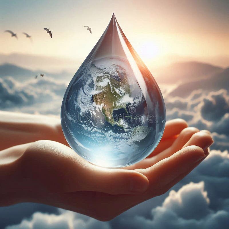 A Drop of Water in the Shape of the Earth. Water Conservation Concept ...