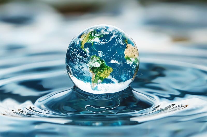 Drop of Water in the Shape of the Planet Earth, AI Generated Stock ...