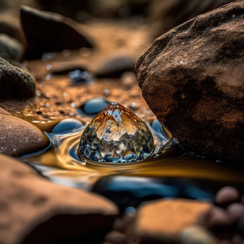 A Drop of Water Sitting on Top of a Rock Next To a River. Stock ...