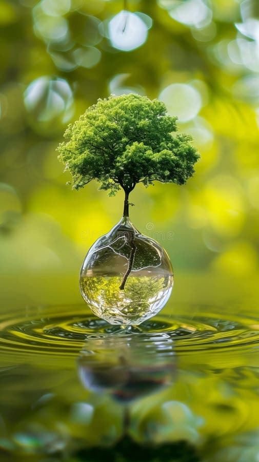 Drop of Water and Small Beautiful Green Tree on Top. Save Water Day ...