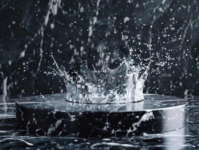 A Drop of Water Splashes Onto a Black Surface, Creating a Small Ripple ...