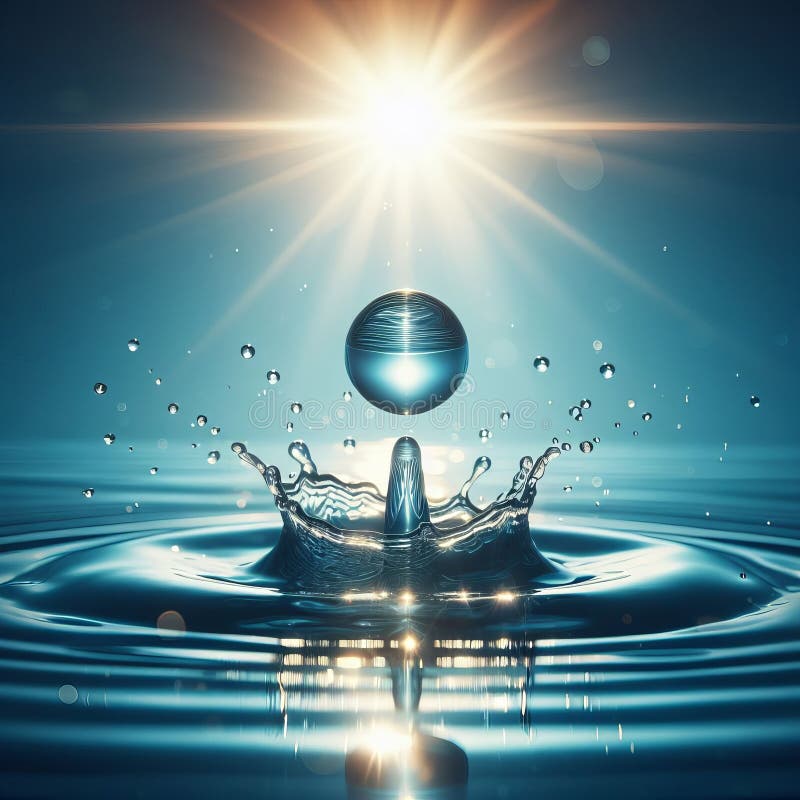 Drop of Water with the Sun Reflecting Drips into a Pond Stock Photo ...